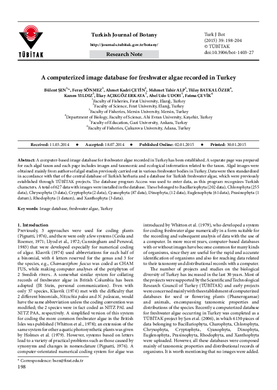 (PDF) A computerized image database for freshwater algae recorded in Turkey