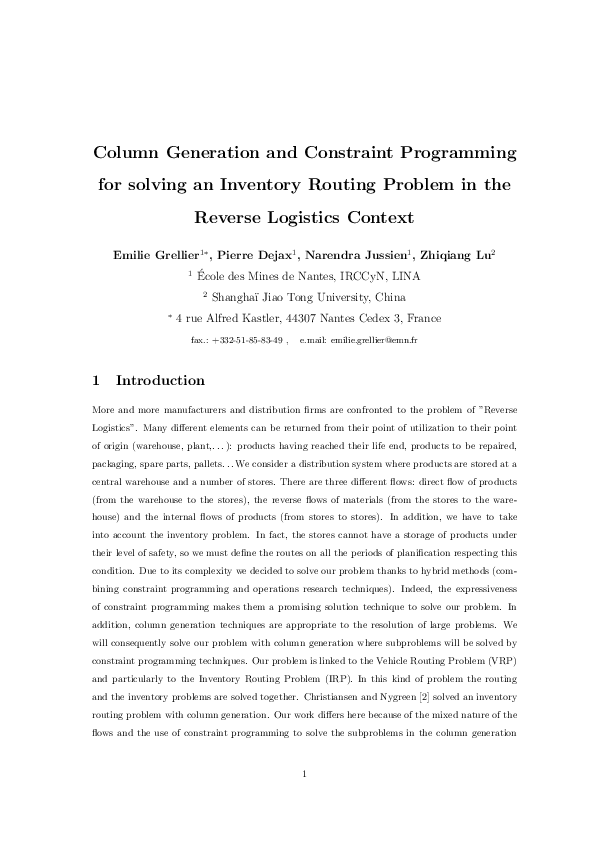 (PDF) A Column Generation Model and Constraint Programming Techniques for solving an Inventory ...