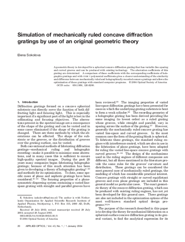 (PDF) Simulation of Mechanically Ruled Concave Diffraction Gratings by Use of an Original ...