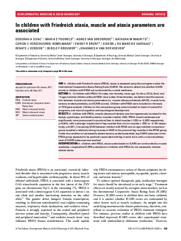 (PDF) In children with Friedreich ataxia, muscle and ataxia parameters ...