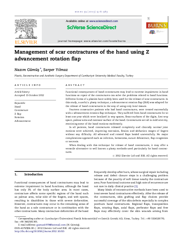 (PDF) Management of scar contractures of the hand using Z advancement ...