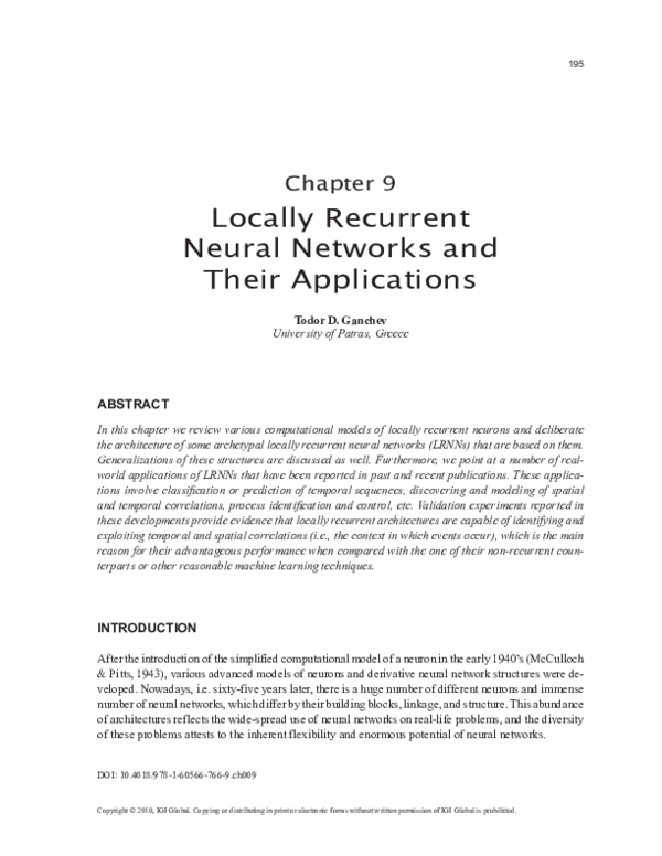 (PDF) Locally Recurrent Neural Networks and Their Applications