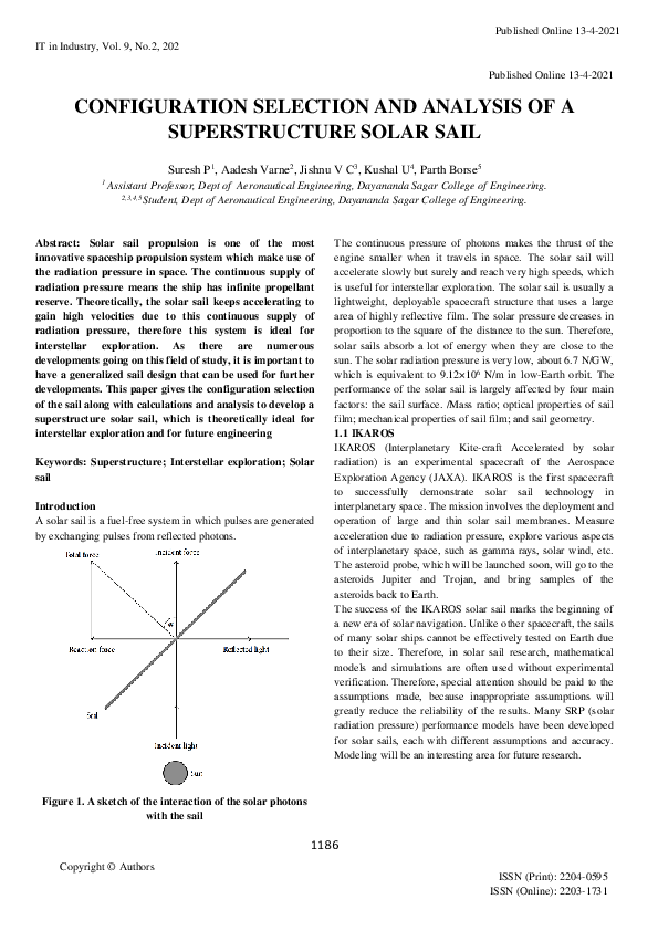 (PDF) CONFIGURATION SELECTION AND ANALYSIS OF A SUPERSTRUCTURE SOLAR SAIL