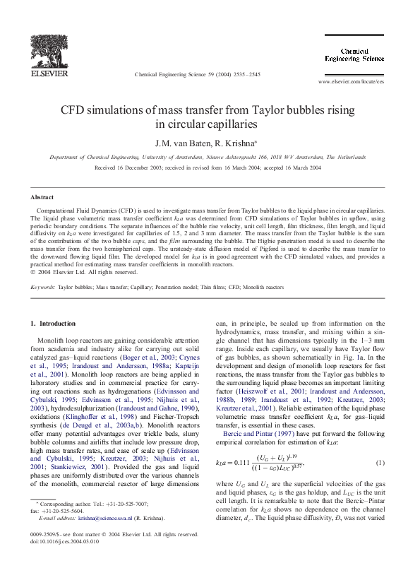 (PDF) CFD simulations of mass transfer from Taylor bubbles rising in ...