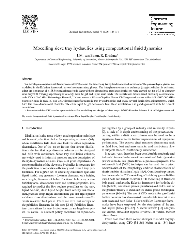 (PDF) Modelling sieve tray hydraulics using computational fluid dynamics