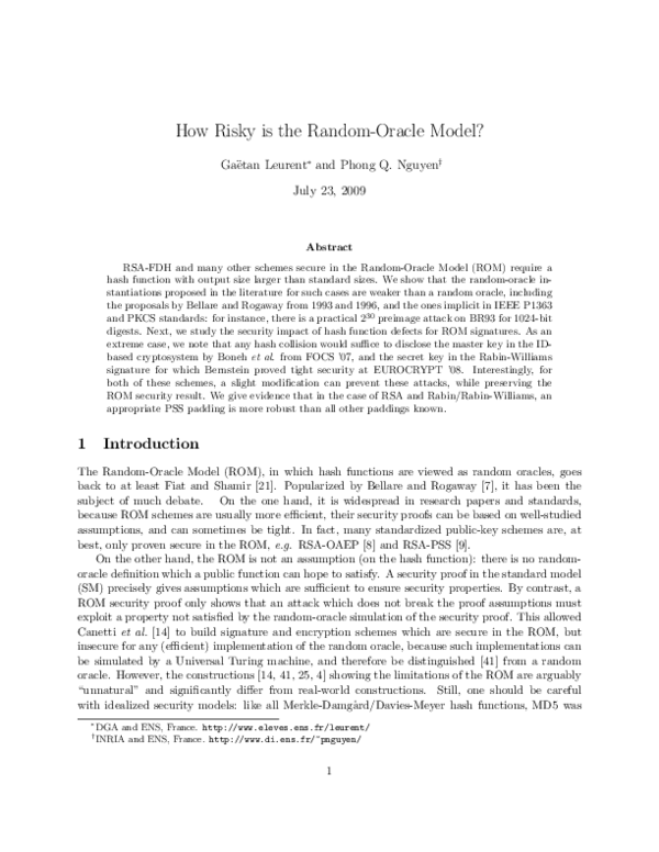 (PDF) How Risky Is the Random-Oracle Model?