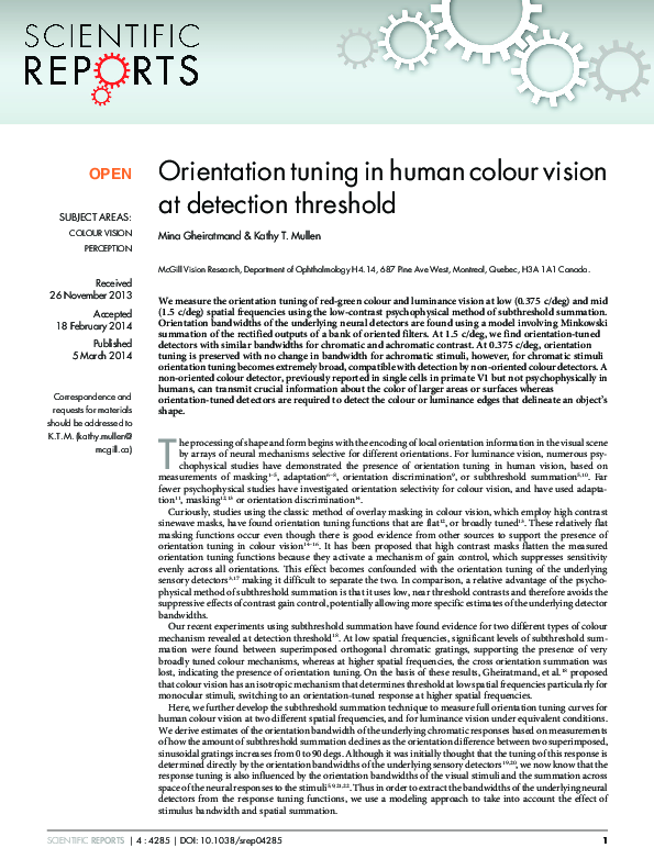 (PDF) Orientation tuning in human colour vision at detection threshold