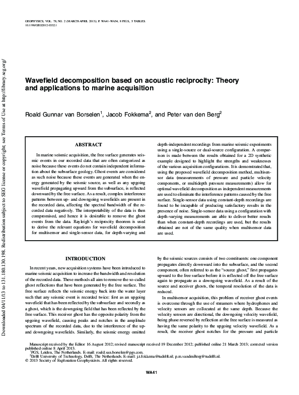 (PDF) Wavefield decomposition based on acoustic reciprocity: Theory and applications to marine ...