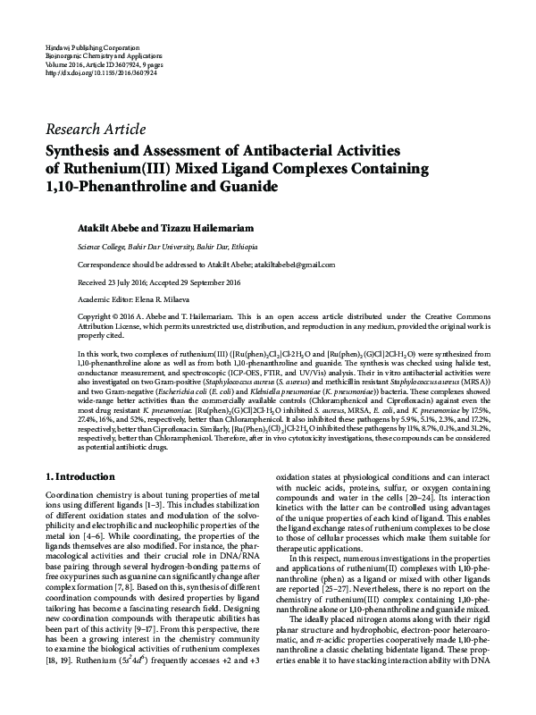 (PDF) Synthesis and Assessment of Antibacterial Activities of Ruthenium(III) Mixed Ligand ...