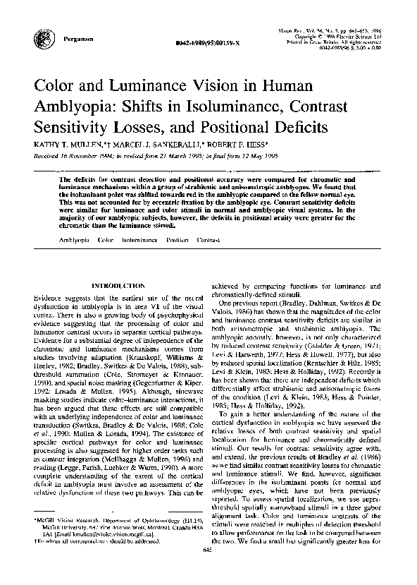 (PDF) Color and luminance vision in human amblyopia: shifts in ...