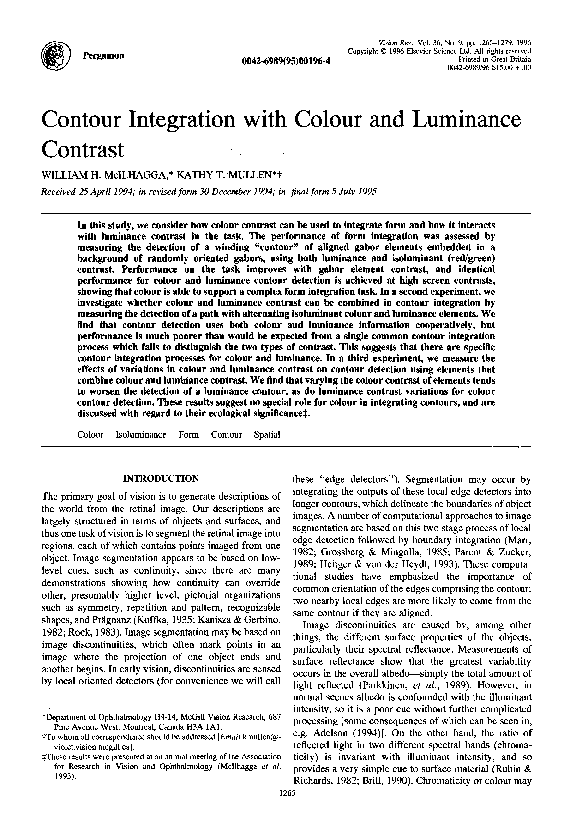 (PDF) Contour integration with colour and luminance contrast