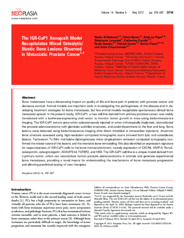 (PDF) The IGR-CaP1 xenograft model recapitulates mixed osteolytic ...