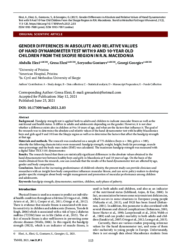 (PDF) Gender Differences in Absolute and Relative Values of Hand ...