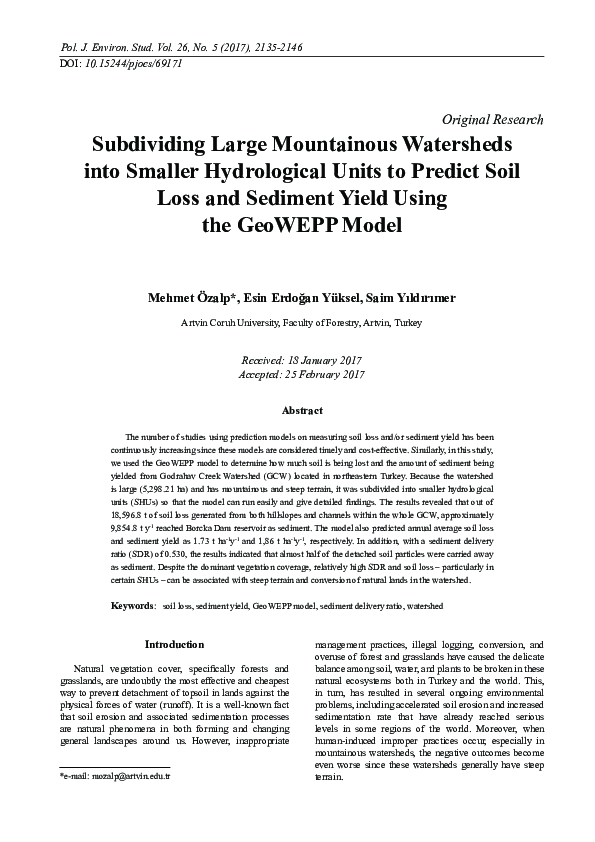 (PDF) Subdividing Large Mountainous Watersheds into Smaller Hydrological Units to Predict Soil ...