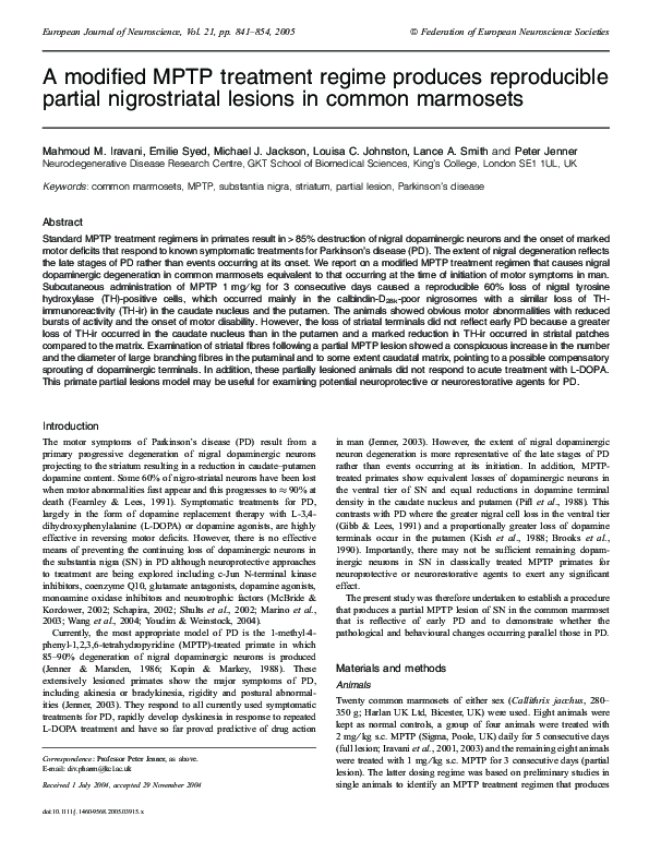 (PDF) A modified MPTP treatment regime produces reproducible partial ...