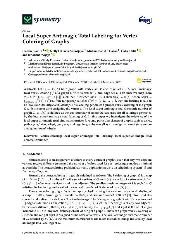 (PDF) Local Super Antimagic Total Labeling for Vertex Coloring of Graphs