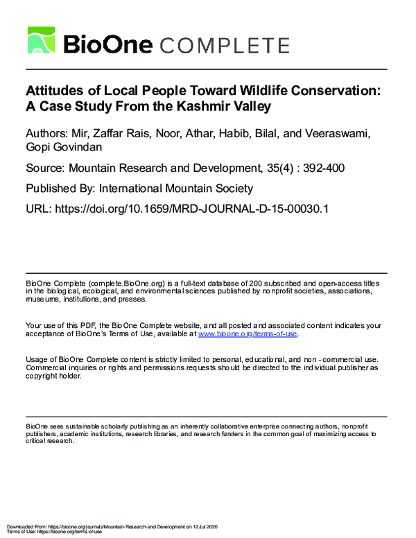 (PDF) Attitudes of Local People Toward Wildlife Conservation: A Case ...