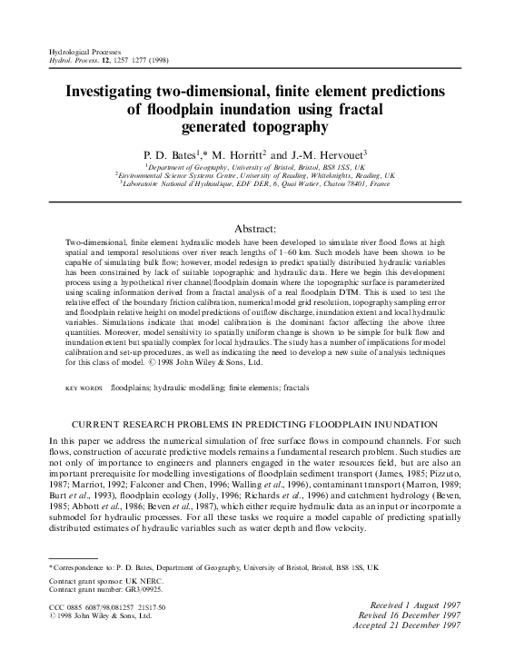 (PDF) Investigating two-dimensional, finite element predictions of floodplain inundation using ...