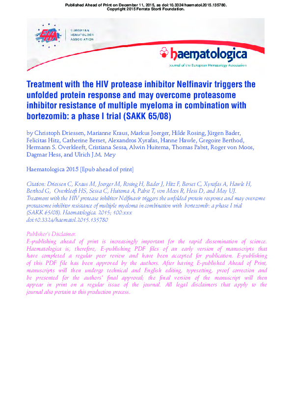 (PDF) Treatment with the HIV protease inhibitor Nelfinavir triggers the unfolded protein ...