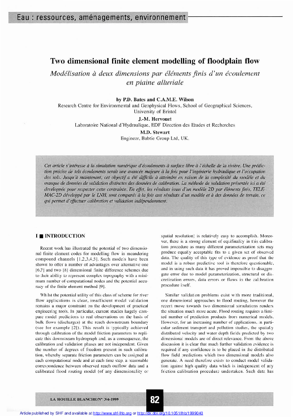 (PDF) Two dimensional finite element modelling of floodplain flow