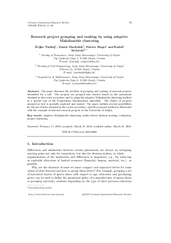 Pdf Research Project Grouping And Ranking By Using Adaptive Mahalanobis Clustering Damir