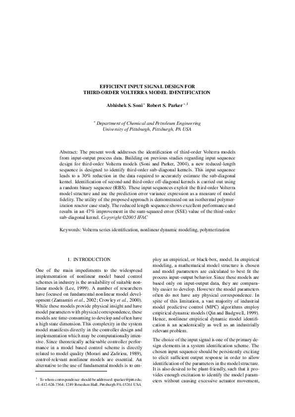 (PDF) Efficient Input Signal Design for Third-Order Volterra Model Identification