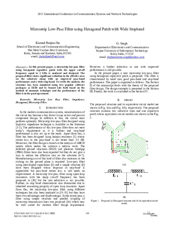(PDF) Microstrip Low-Pass Filter Using Hexagonal Patch with Wide Stopband