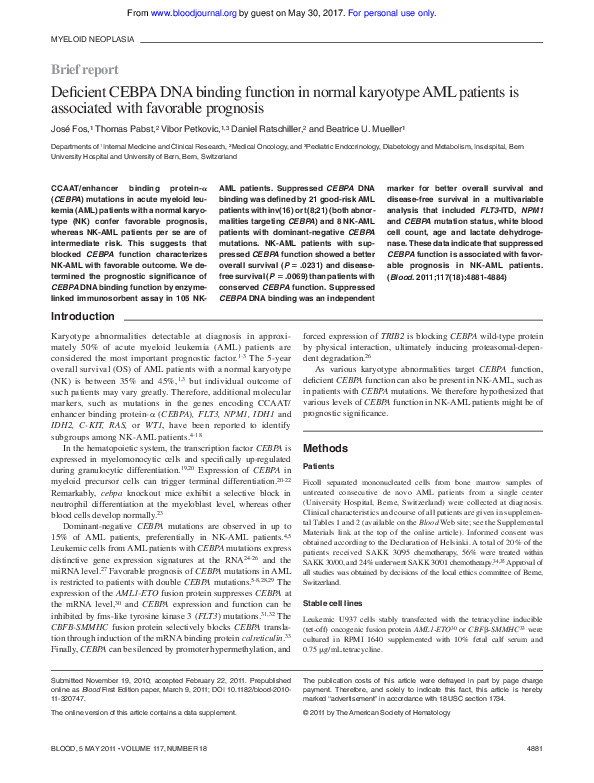 (PDF) Deficient CEBPA DNA binding function in normal karyotype AML ...
