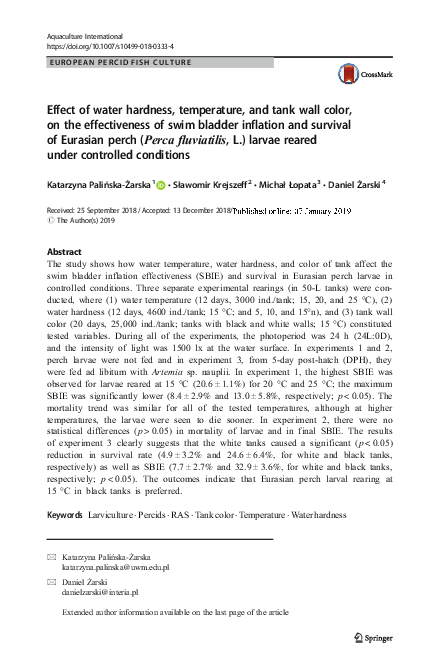 (PDF) Effect of water hardness, temperature, and tank wall color, on ...