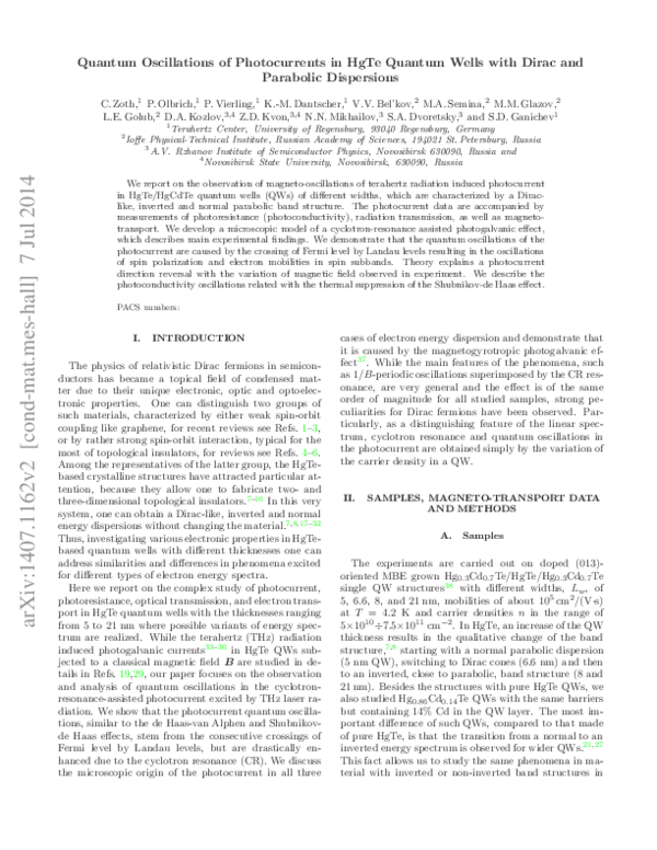 (PDF) Quantum oscillations of photocurrents in HgTe quantum wells with Dirac and parabolic ...