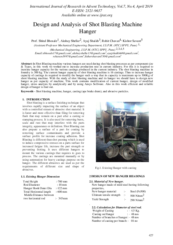 (PDF) Design and Analysis of Shot Blasting Machine Hanger