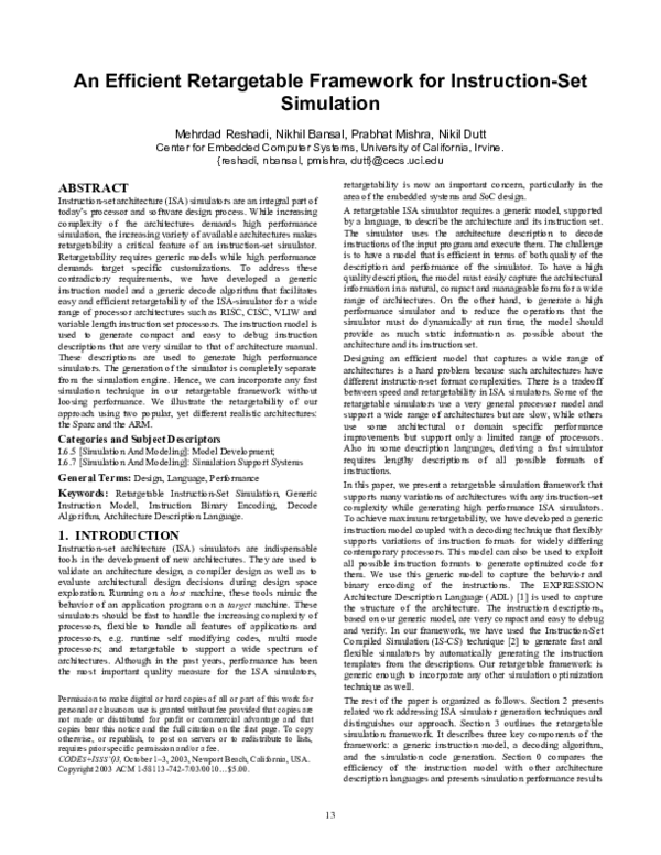 (PDF) A retargetable framework for instruction-set architecture simulation