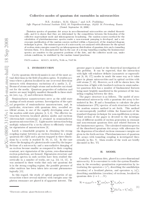 (PDF) Collective modes of quantum dot ensembles in microcavities