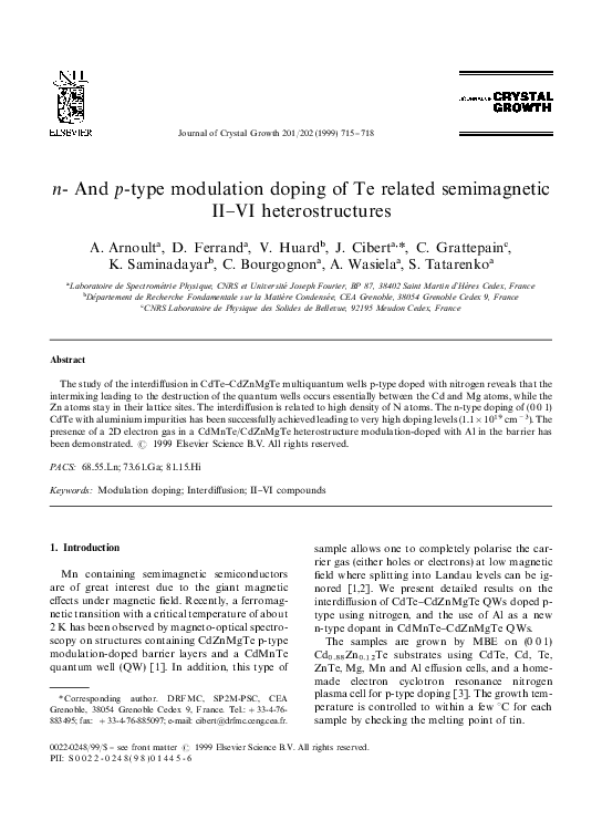 (PDF) n- And p-type modulation doping of Te related semimagnetic II–VI ...