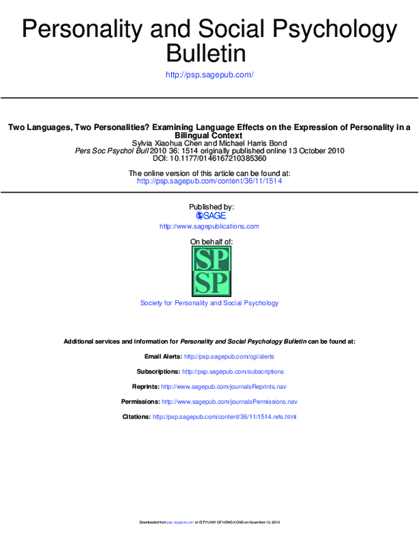 (PDF) Two Languages, Two Personalities? Examining Language Effects on ...