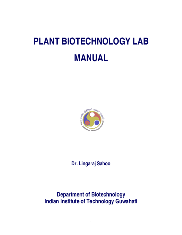 (PDF) Plant Biotechnology Lab Manual