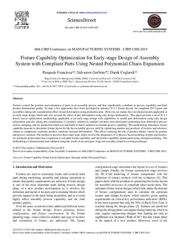 (PDF) Fixture Capability Optimization for Early-stage Design of Assembly System with Compliant ...