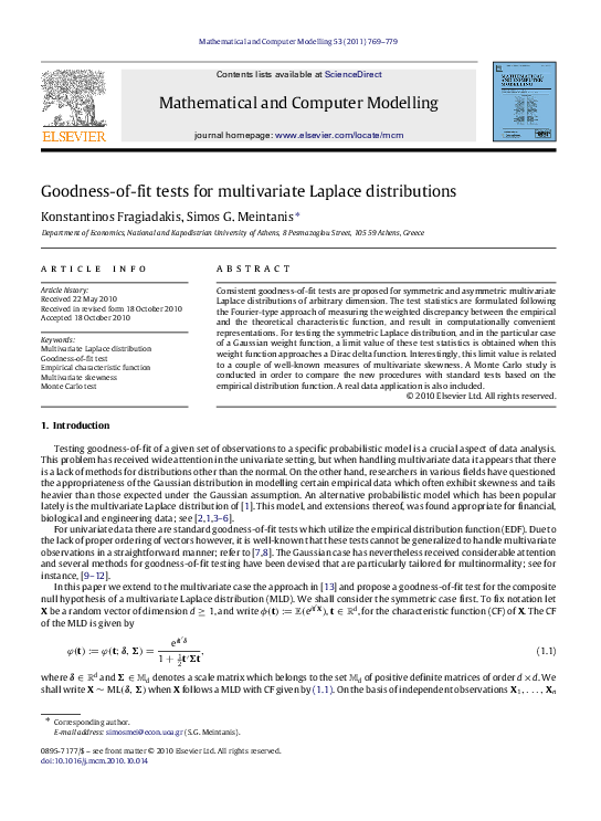 (PDF) Goodness-of-fit tests for multivariate Laplace distributions
