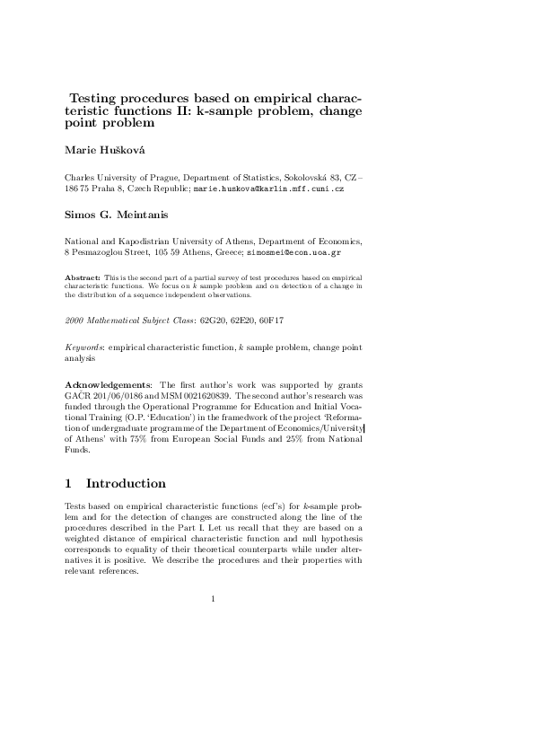 Pdf Testing Procedures Based On The Empirical Characteristic