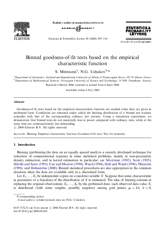 Pdf Binned Goodness Of Fit Tests Based On The Empirical Characteristic Function