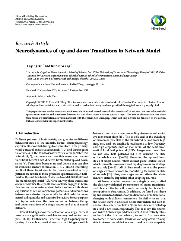 (PDF) Neurodynamics of up and down Transitions in Network Model