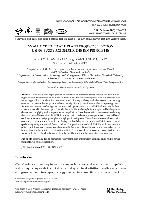 (PDF) Small hydro-power plant project selection using fuzzy axiomatic design principles