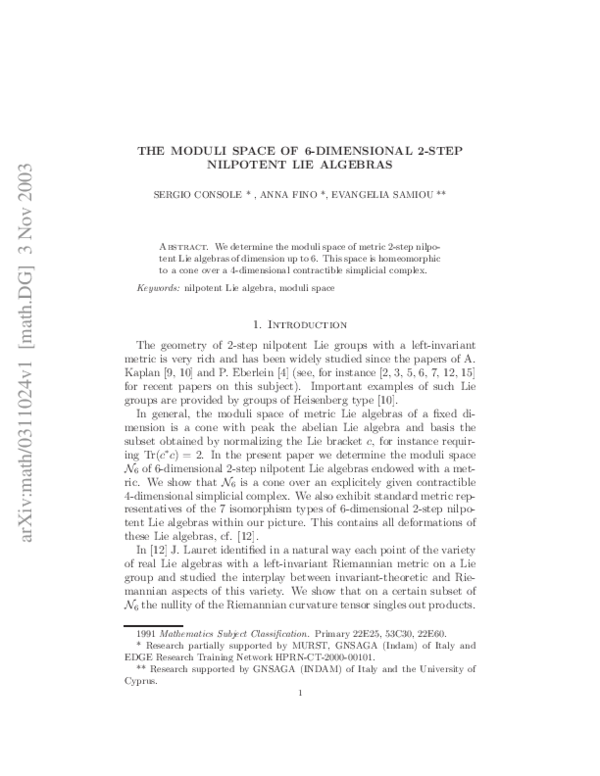 Pdf The Moduli Space Of Six Dimensional Two Step Nilpotent Lie