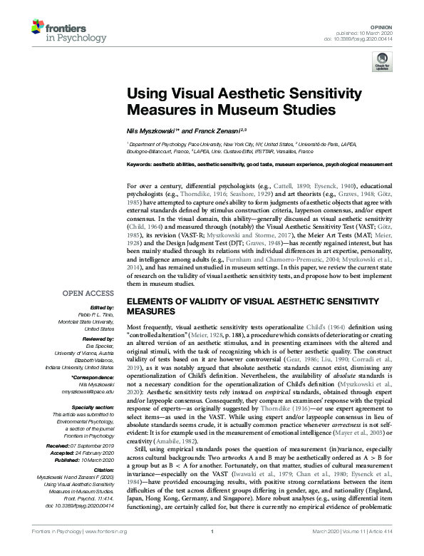 (PDF) Using Visual Aesthetic Sensitivity Measures in Museum Studies