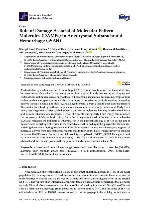 (PDF) Role of Damage Associated Molecular Pattern Molecules (DAMPs) in ...
