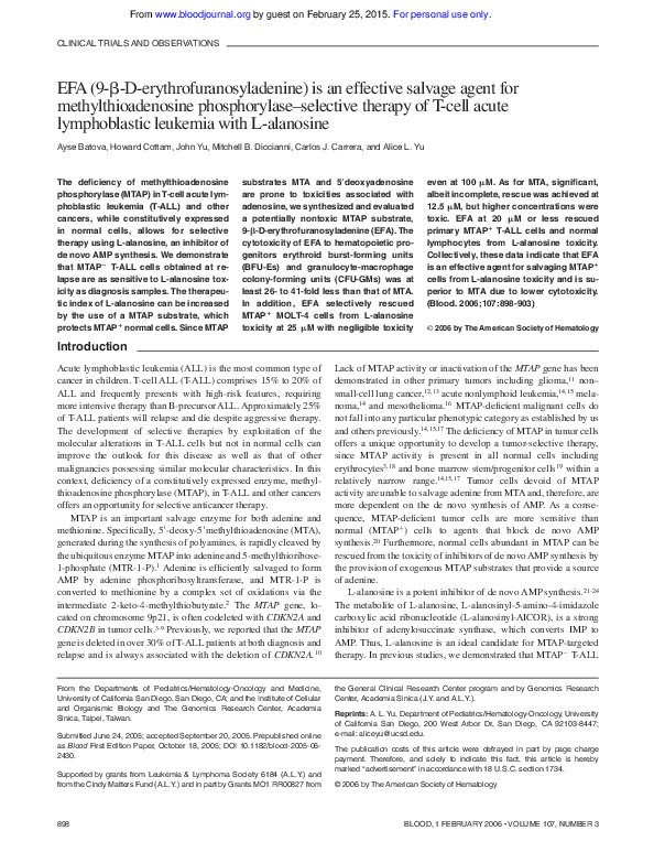 (PDF) EFA (9-beta-D-erythrofuranosyladenine) is an effective salvage ...
