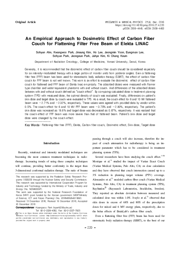 (PDF) An Empirical Approach to Dosimetric Effect of Carbon Fiber Couch ...