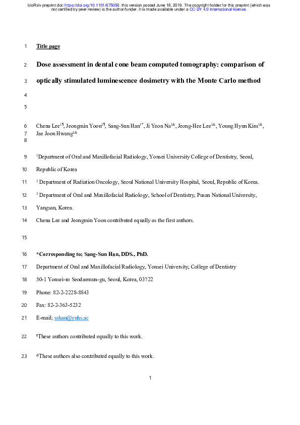 (PDF) Dose assessment in dental cone beam computed tomography ...