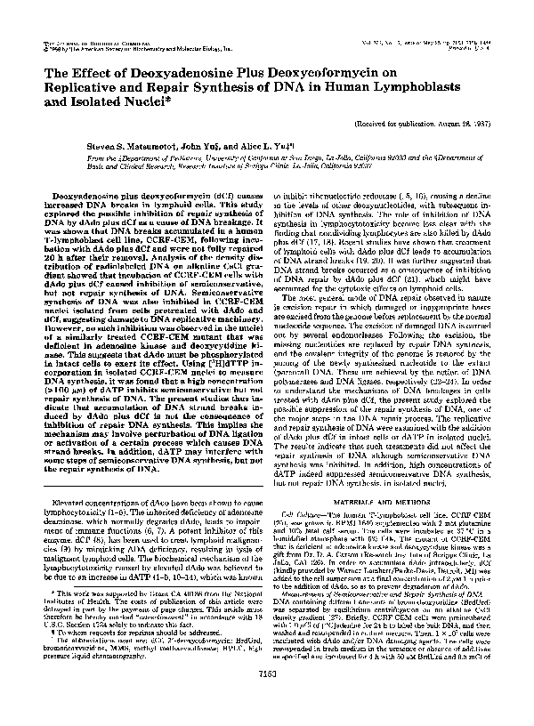 (PDF) The effect of deoxyadenosine plus deoxycoformycin on replicative ...