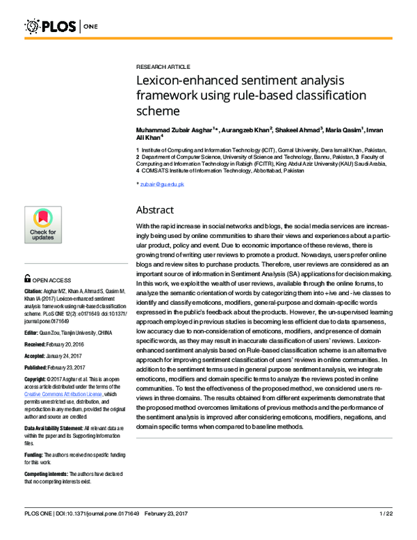 Pdf Lexicon Enhanced Sentiment Analysis Framework Using Rule Based Classification Scheme